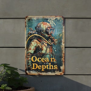 Vintage Scuba Diving Metal Sign, Ocean Depths Decor, Underwater Passion ...