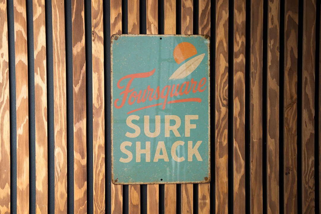 Retro Surf Shack Metal Tin Sign – Foursquare Beach Decor, Sun-faded ...