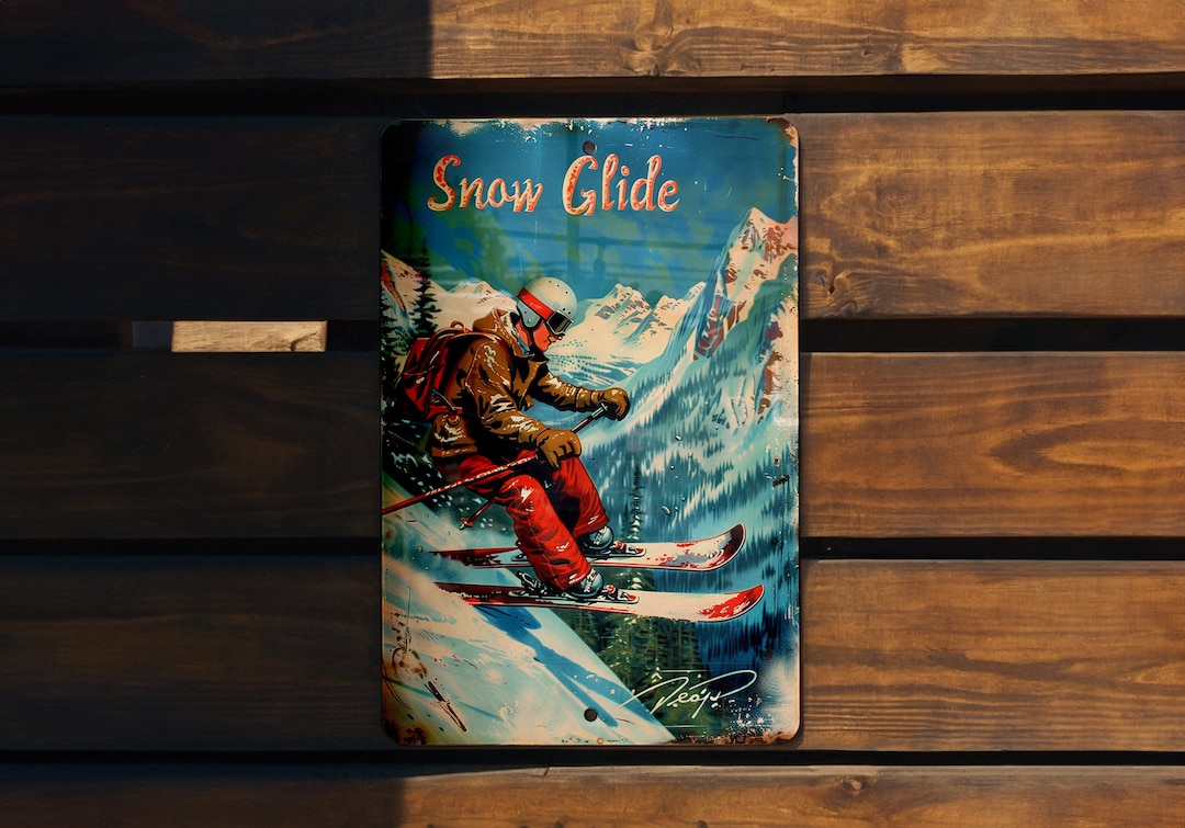 Vintage Ski Sign, Alpine Decor, Mountain Sports, Snow Glide, Metal Sign ...
