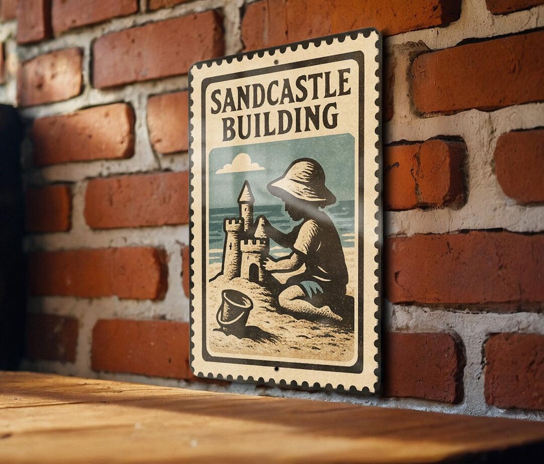 Sandcastle Building Metal Sign – Vintage Beach Decor, Coastal Wall Art ...
