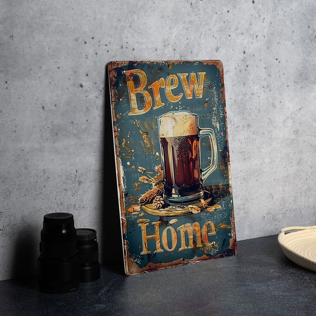 Vintage Home Brewing Sign, Brew Home Decor, Home Brewer Gift, Metal Tin ...