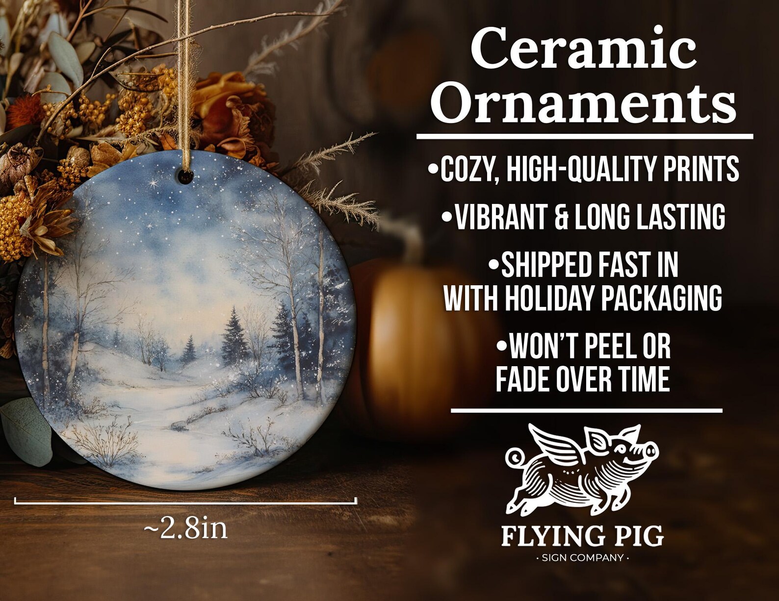 Ethereal Watercolor Ceramic Ornament, Circular Design, Unique Ceramic ...