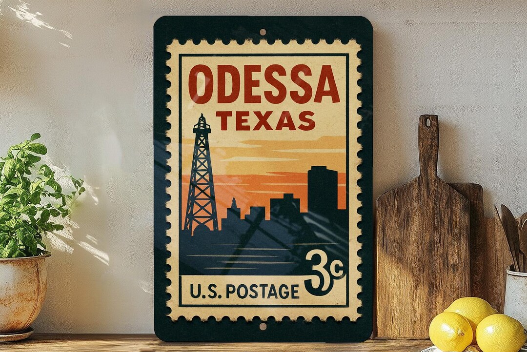 Odessa Texas Postage Stamp Metal Sign – Vintage-inspired Texas City ...