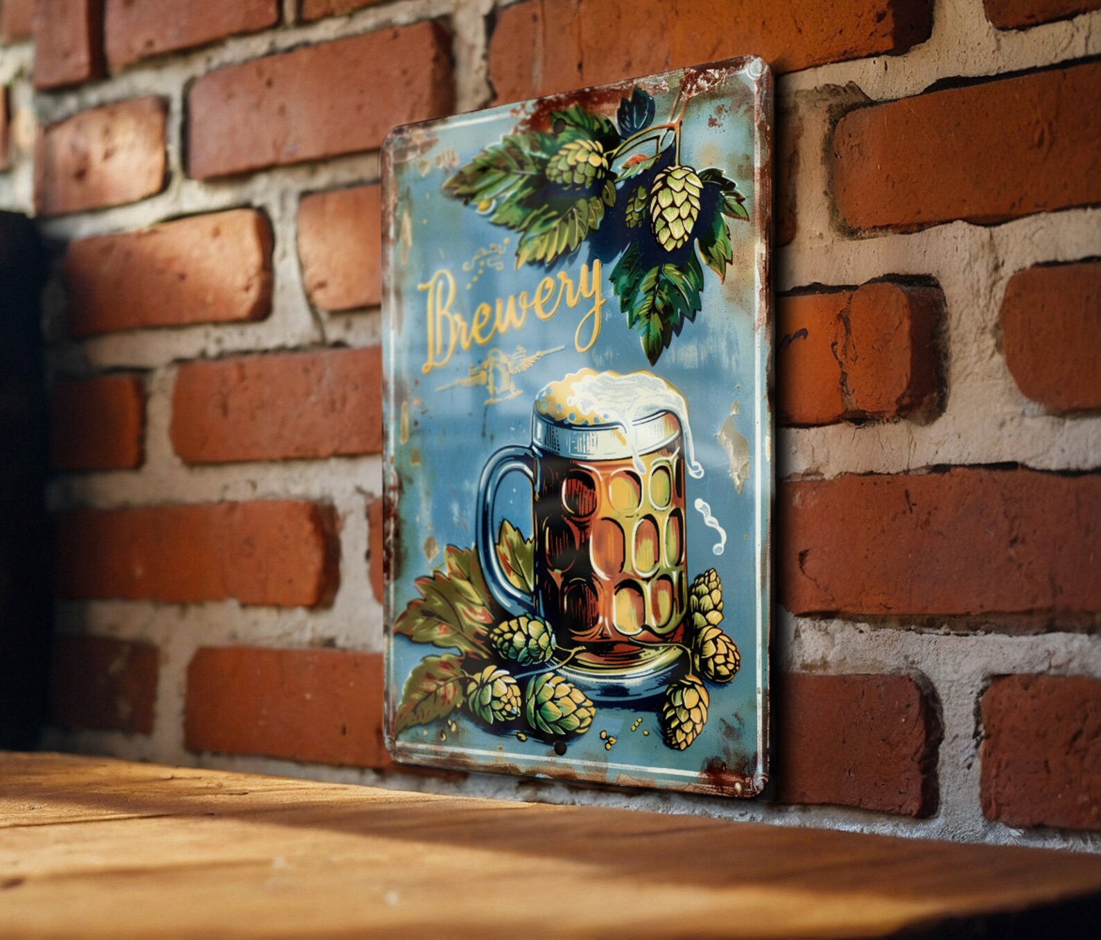 Vintage Brewery Metal Sign, Old-fashioned Beer Stein, Cool Blue Tones ...