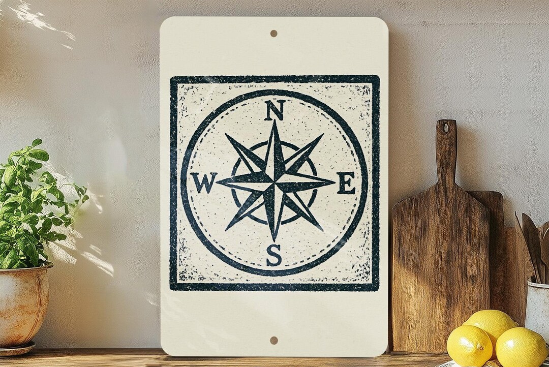 Custom Wind Rose Metal Sign – Nautical Compass Stamp Style Wall Art ...