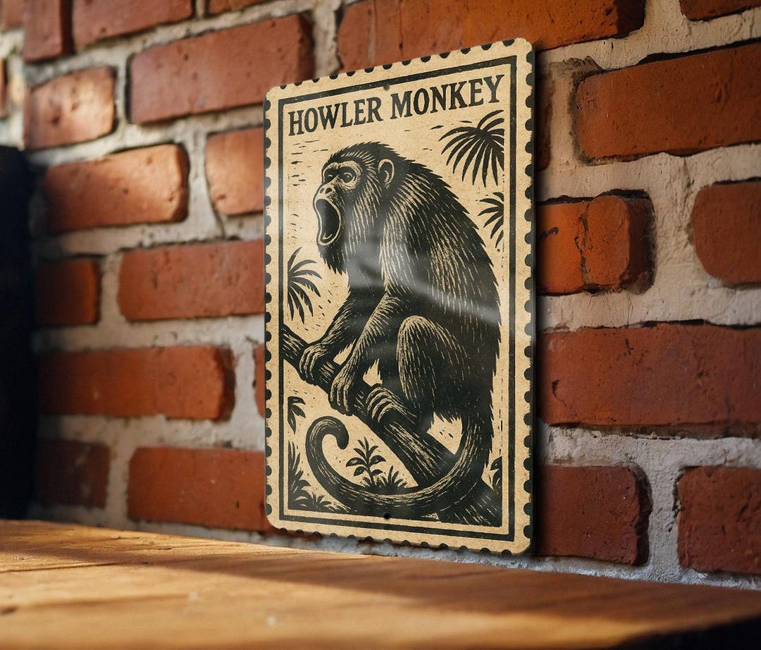 Howler Monkey Stamp Art Metal Sign – Vintage Jungle Animal Wall Decor ...