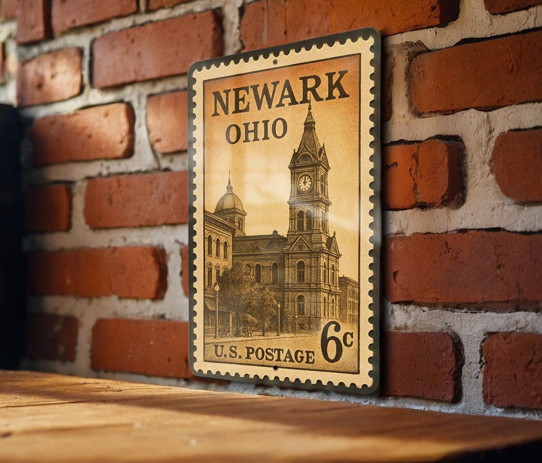 Newark Ohio Metal Sign – Retro Postage Stamp Design Featuring City ...