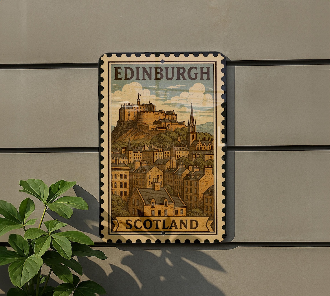 Edinburgh Scotland Stamp Style Metal Sign – Vintage Travel Wall Art ...