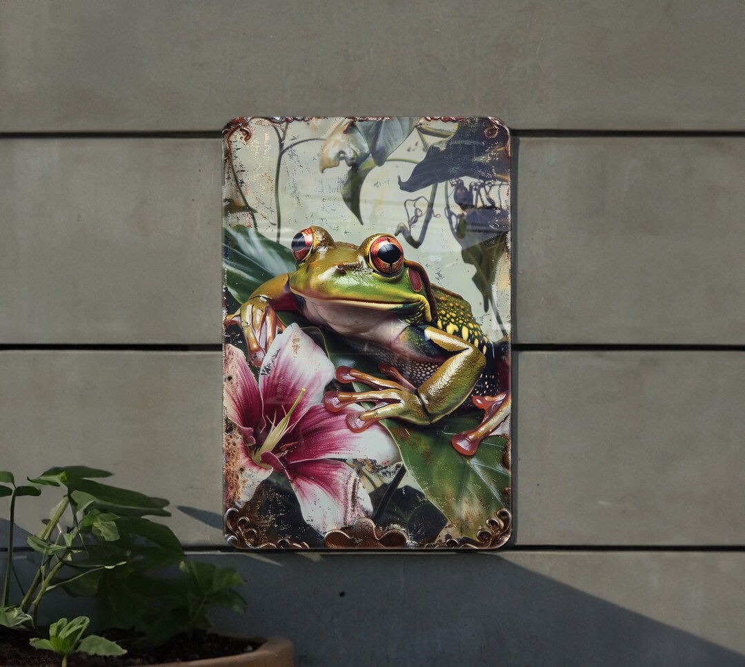 Axanthic Frog Metal Sign, Vintage Style Decor, Unique Gift Idea, Wall ...