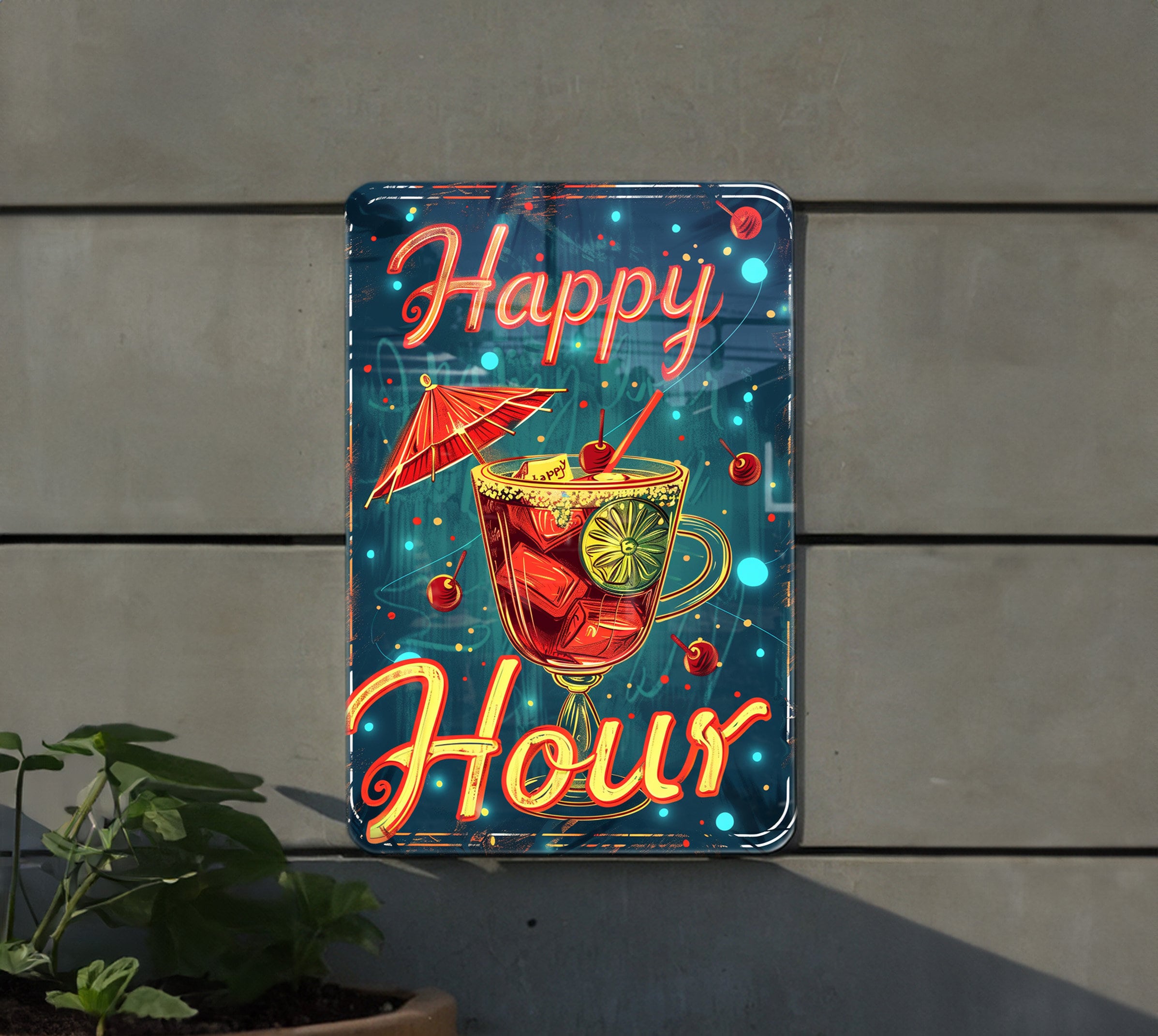Retro Bar Sign, Neon Lights Decor, Vintage Metal Sign, Hand-drawn ...