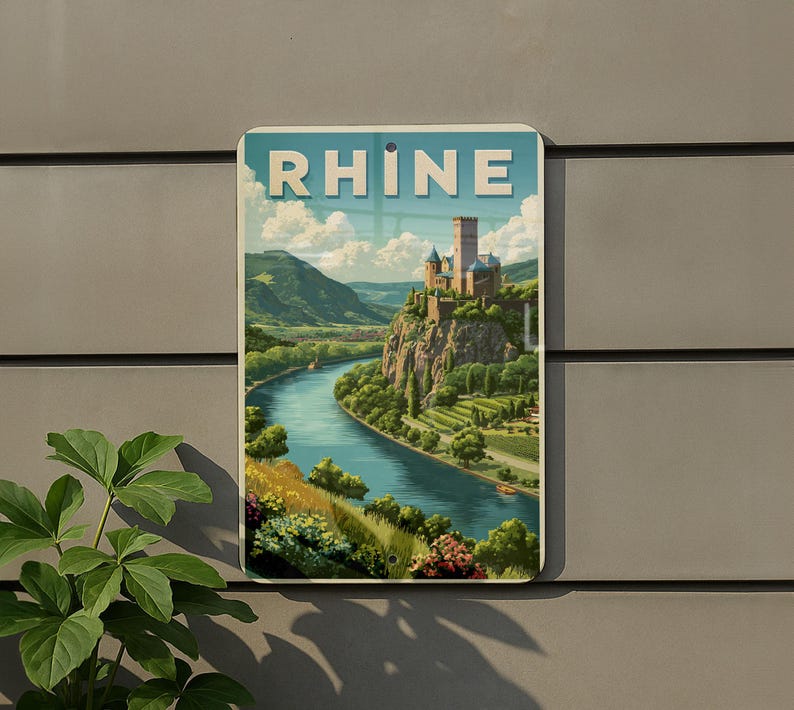 Retro Rhine Valley Travel Poster Tin Sign – Vintage Germany Metal Wall ...