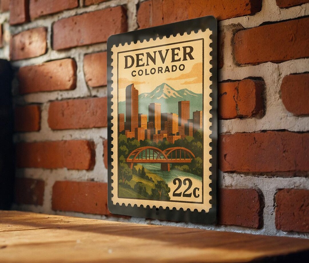 Denver Colorado Postage Stamp Metal Sign – Vintage Travel-inspired Wall ...