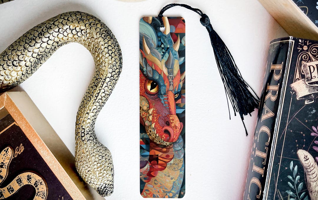 Dragon Art Metal Bookmark – Cubist Oil Painting Illustration, Fantasy ...