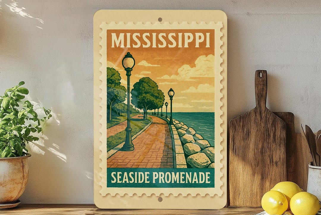 Mississippi Seaside Promenade Metal Sign – Vintage Coastal Wall Art ...
