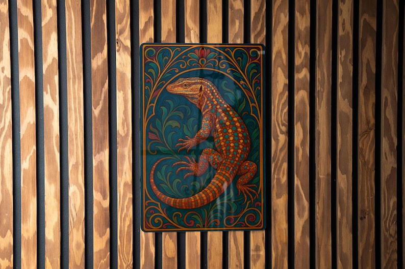 Ackie Monitor Metal Sign – Art Nouveau Style Lizard Wall Decor, Jewel ...
