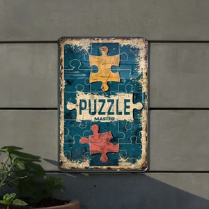 Puzzle Master Vintage Metal Sign, Retro Colors, Playful Font, Game ...