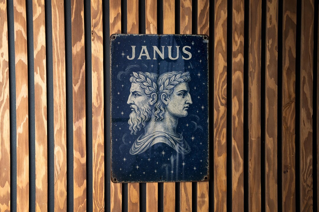 Celestial Janus Metal Sign – Midnight Blue Starry Sky Wall Art, Vintage ...