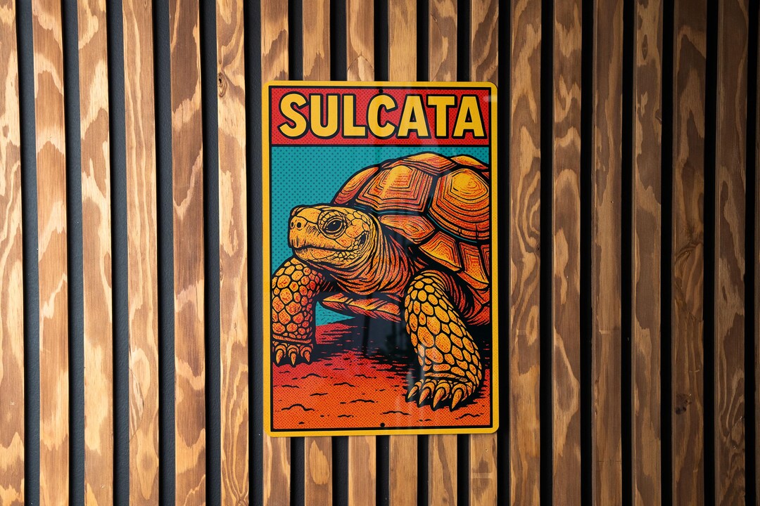 Pop Art Sulcata Tortoise Metal Sign – Bold Comic Style Wall Decor ...
