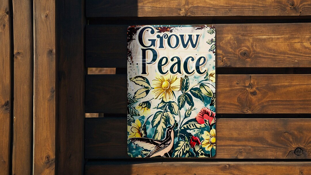 Metal Sign Grow Peace Retro Garden Sign - Vintage Decor, Outdoor ...