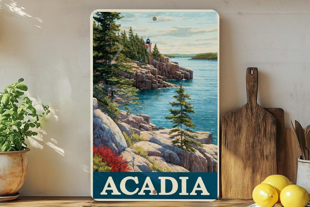 Retro Acadia National Park Tin Sign – Vintage Travel Poster Style Metal ...