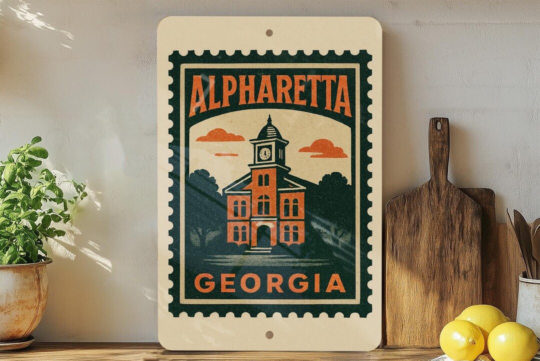 Alpharetta Georgia Postage Stamp Design Metal Sign – Retro Travel ...