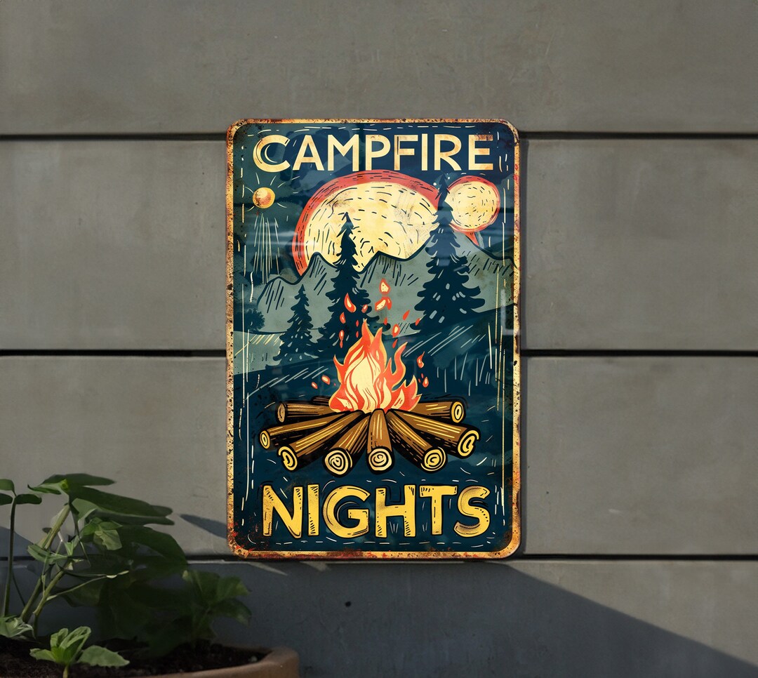 Campfire Nights Vintage Sign, Earthy Colors, Outdoor Frame, Rustic Font ...