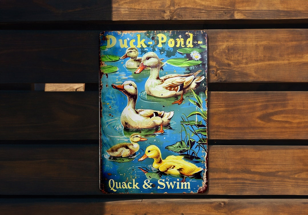 Duck Pond Sign, Vintage Duck Decor, Quack & Swim, Funny Metal Sign ...