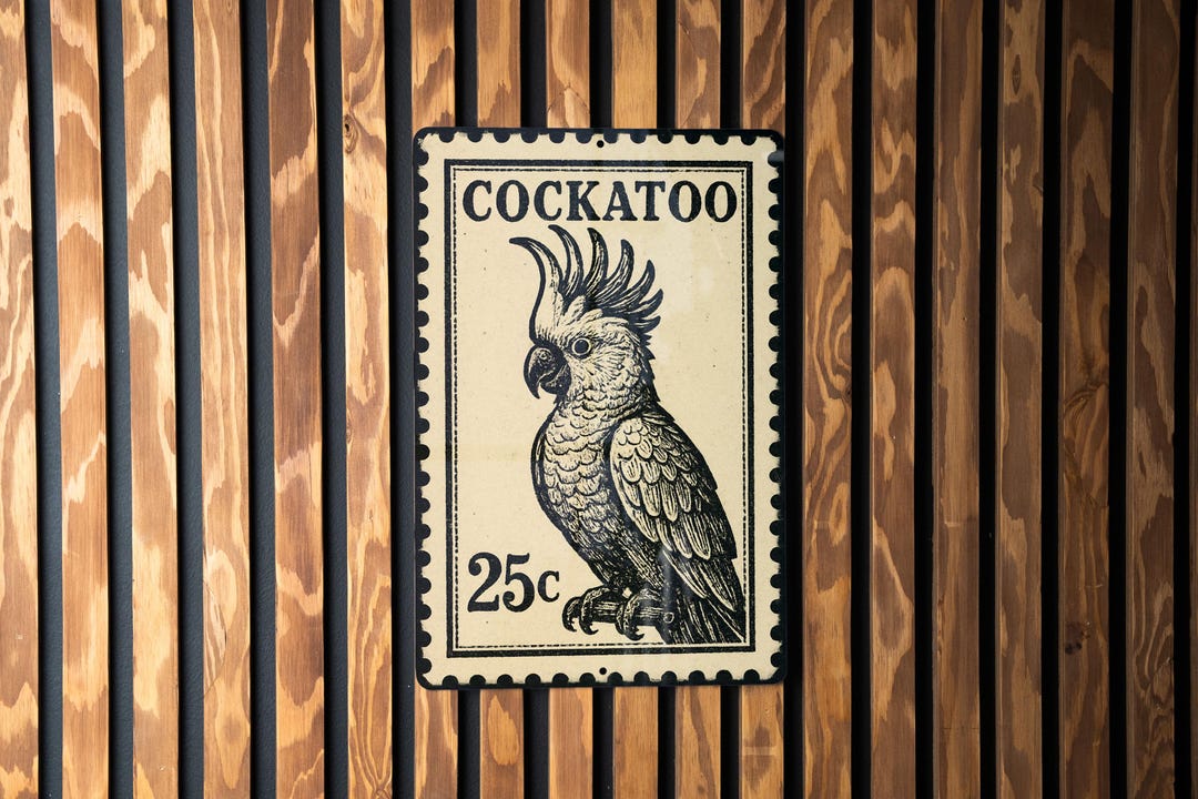 Vintage Cockatoo Metal Sign – Retro Bird Wall Art, Rustic Stamp Style ...