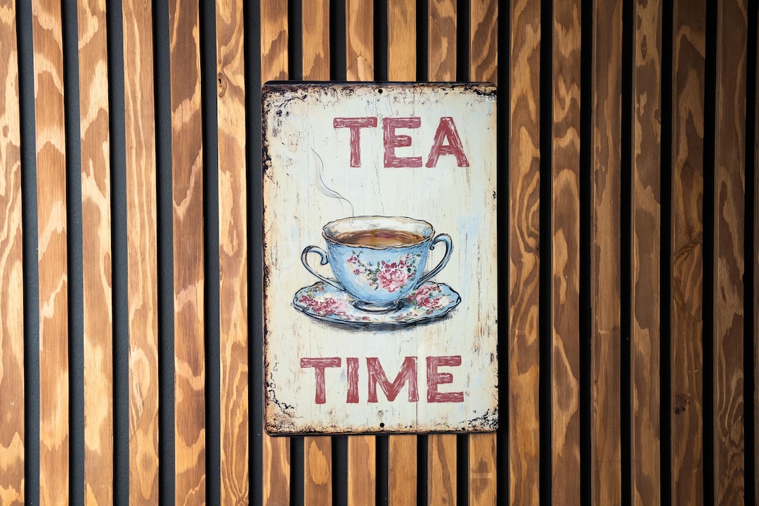 Metal Sign Rustic Kitchen Decor, Tea Time Wall Art, Vintage Teacup ...