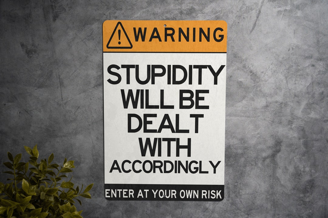 Funny Metal Sign, Warning: Stupidity Will Be Dealt With Accordingly - Etsy
