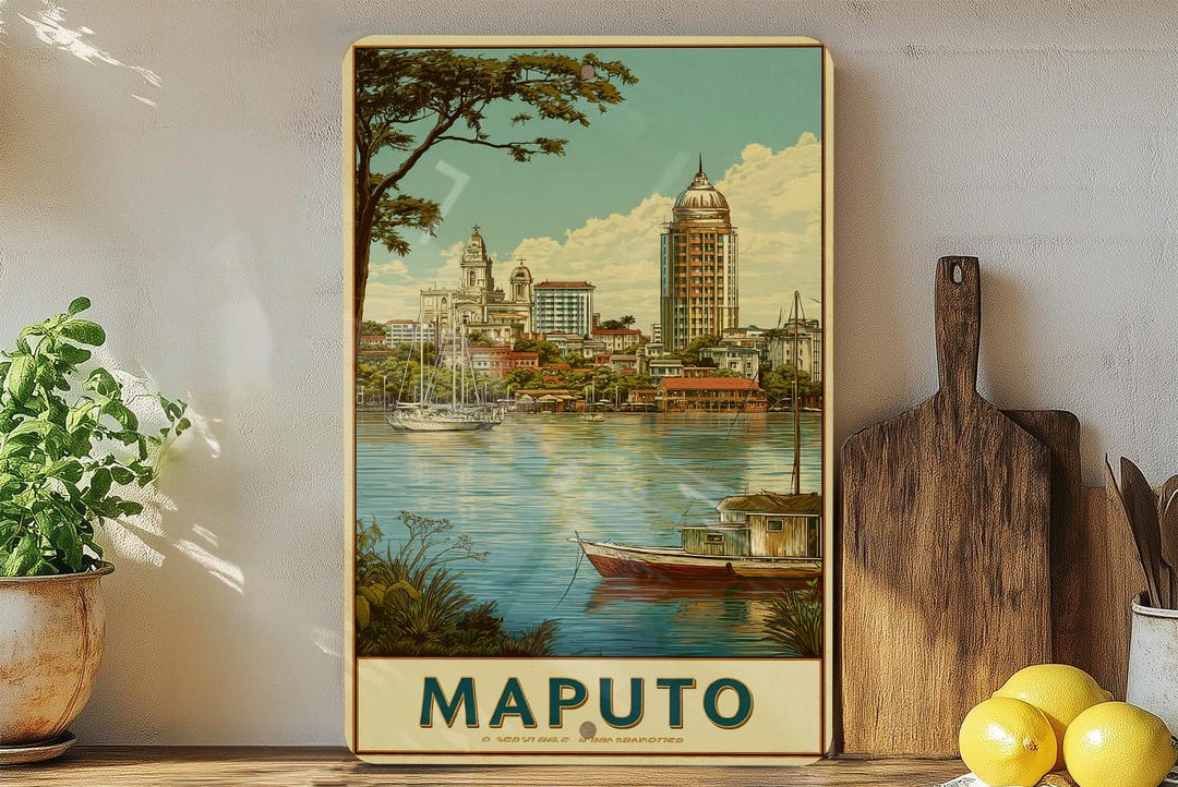 Retro Maputo Travel Poster Style Tin Sign – Vintage Metal Wall Art ...