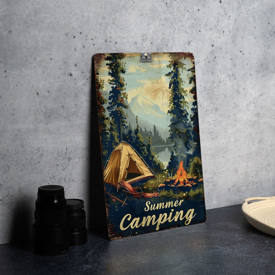 Summer Camping Vintage Style Metal Sign, Classic Camping Scene, Tent ...