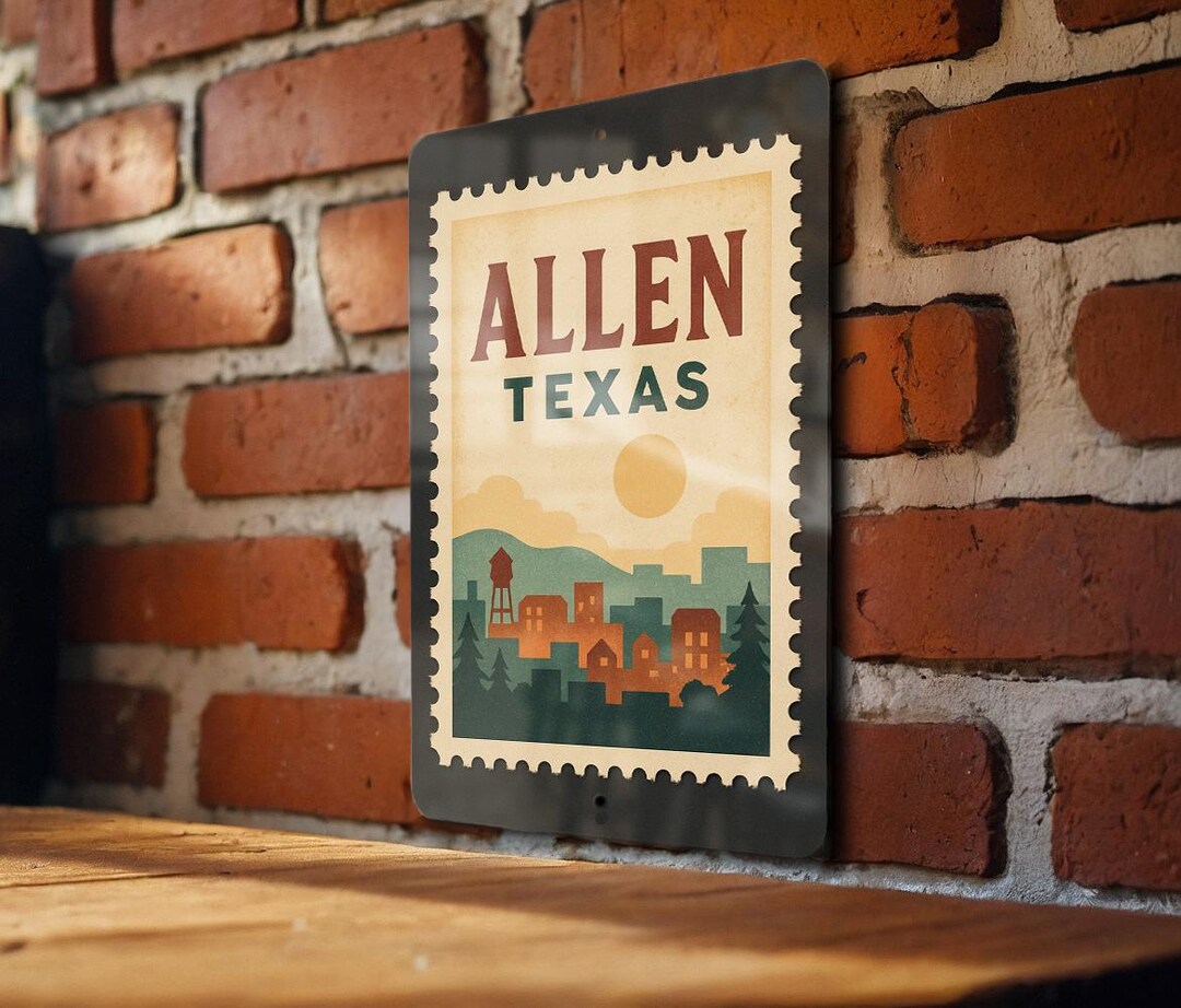 Allen Texas Postage Stamp Metal Sign – Vintage-inspired Allen TX ...