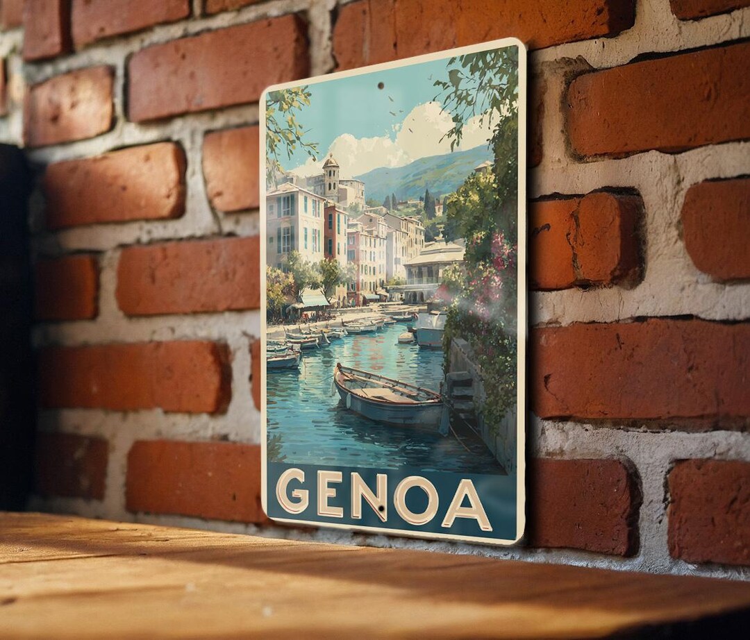 Retro Genoa Travel Poster Style Metal Tin Sign – Vintage Italy Wall ...