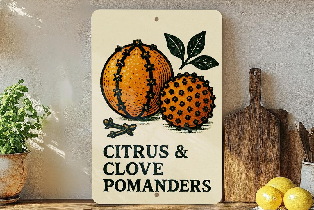 Citrus & Clove Pomander Metal Sign – Vintage Stamp Style Kitchen Wall ...