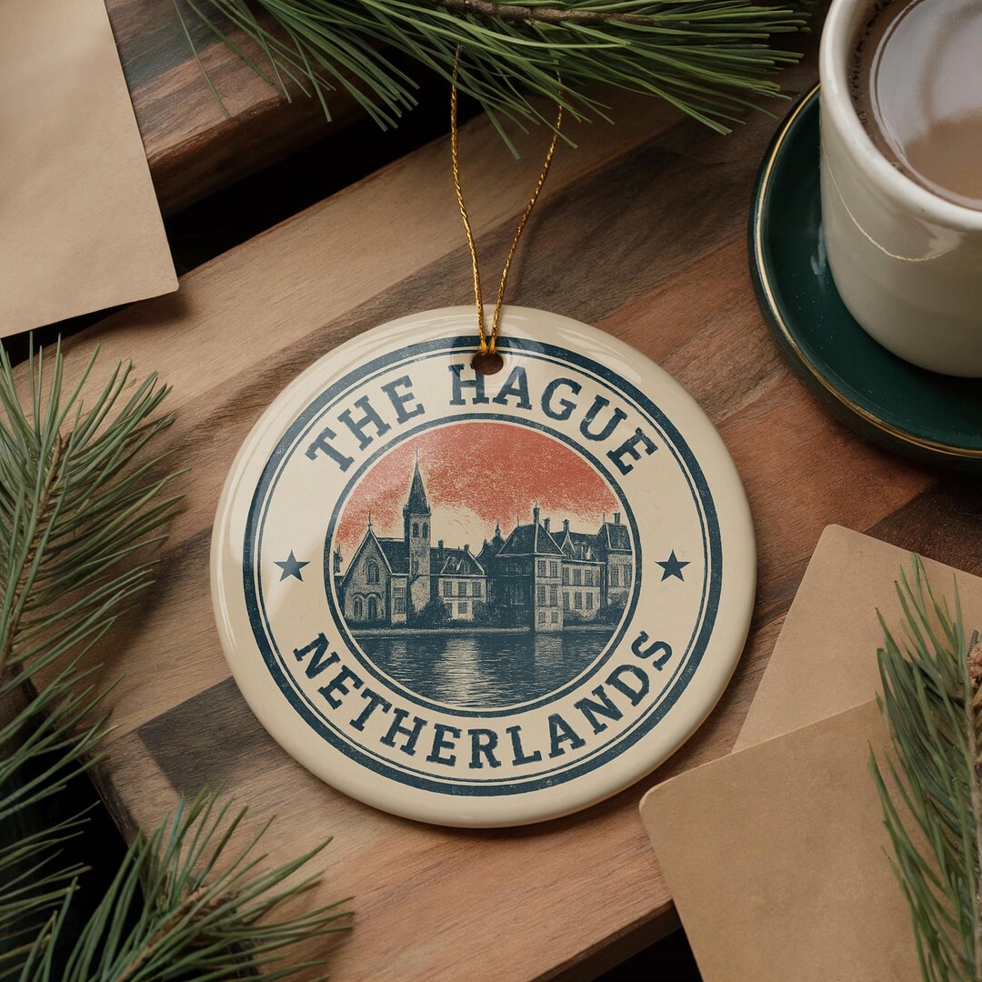 The Hague Netherlands Ceramic Ornament – Circular Stamp Style Travel ...