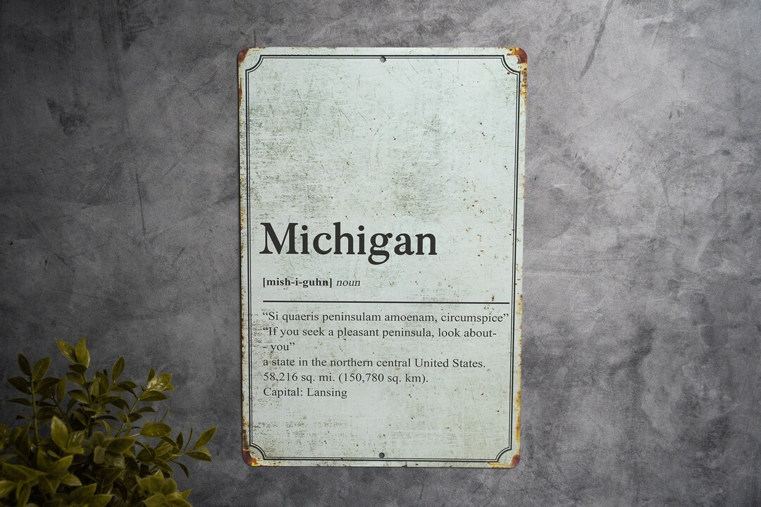 Michigan State Definition - Metal Sign - State Decor - Michigan State ...