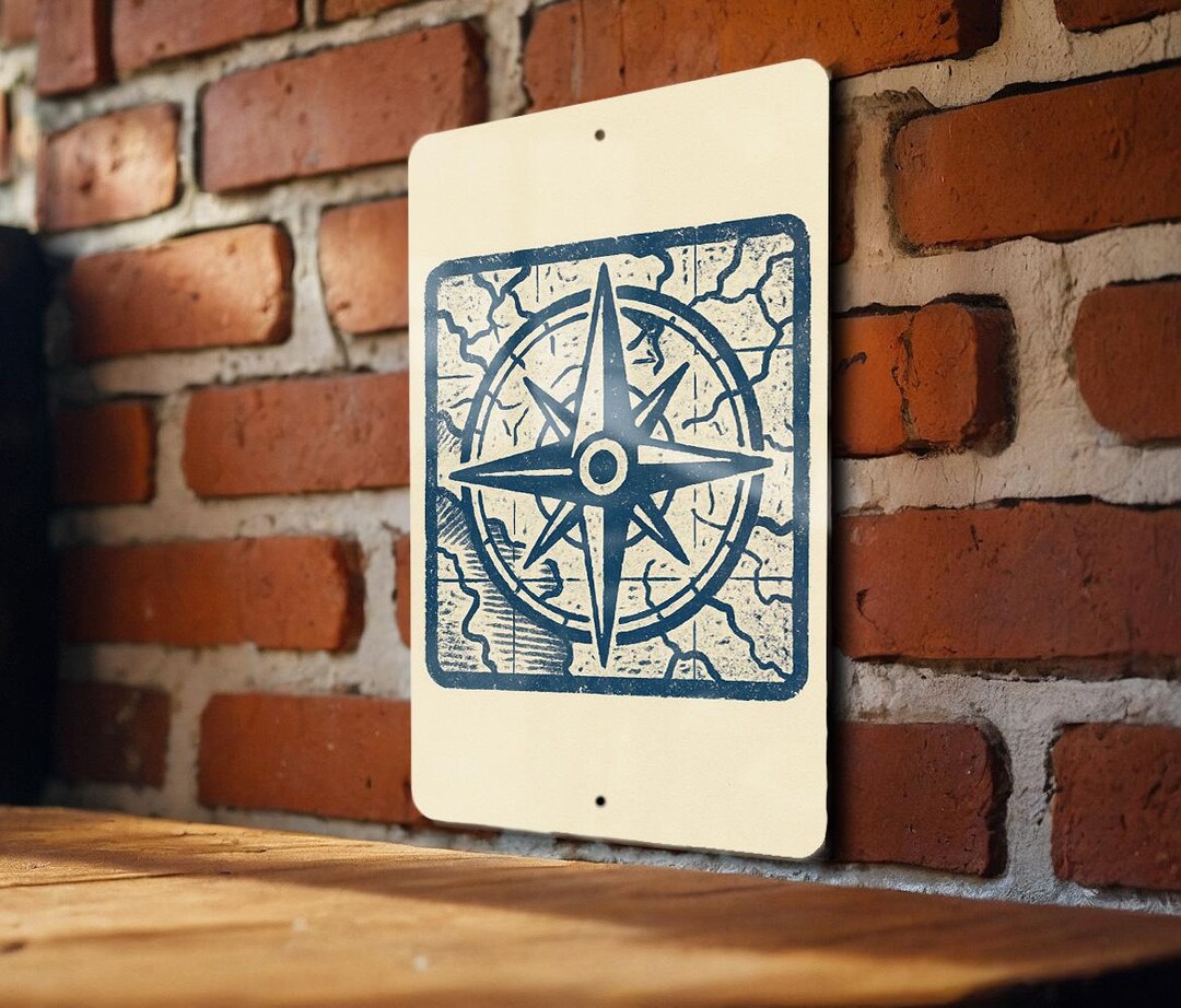 Vintage Compass Needle Map Art Metal Sign – Rustic Stamp Style Wall ...