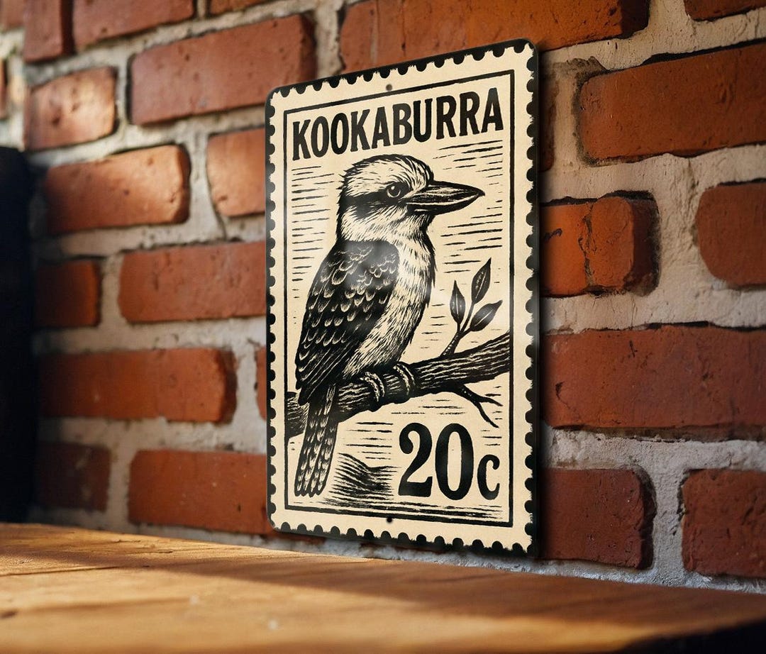 Kookaburra Metal Sign Vintage Stamp Style Wall Art | Rustic Australian ...