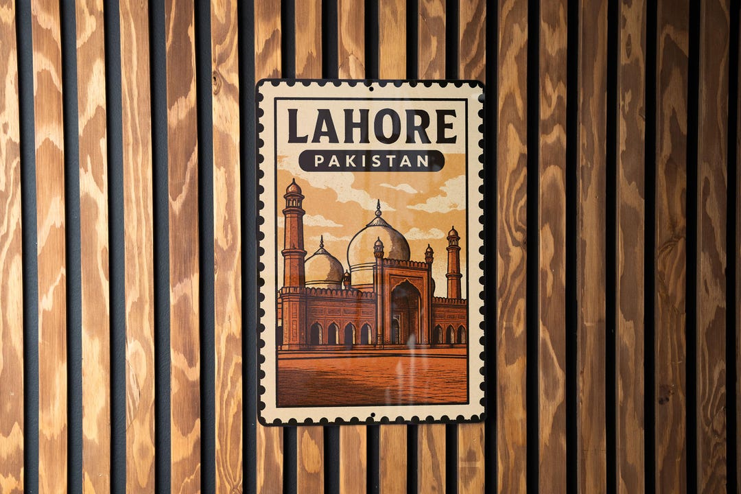 Lahore Pakistan Stamp Style Metal Sign – Vintage Travel Wall Art ...