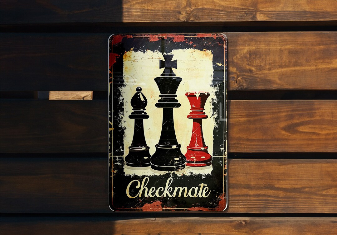 Vintage Chess Sign, Chess Player Decor, Checkmate Wall Art, Metal Tin ...