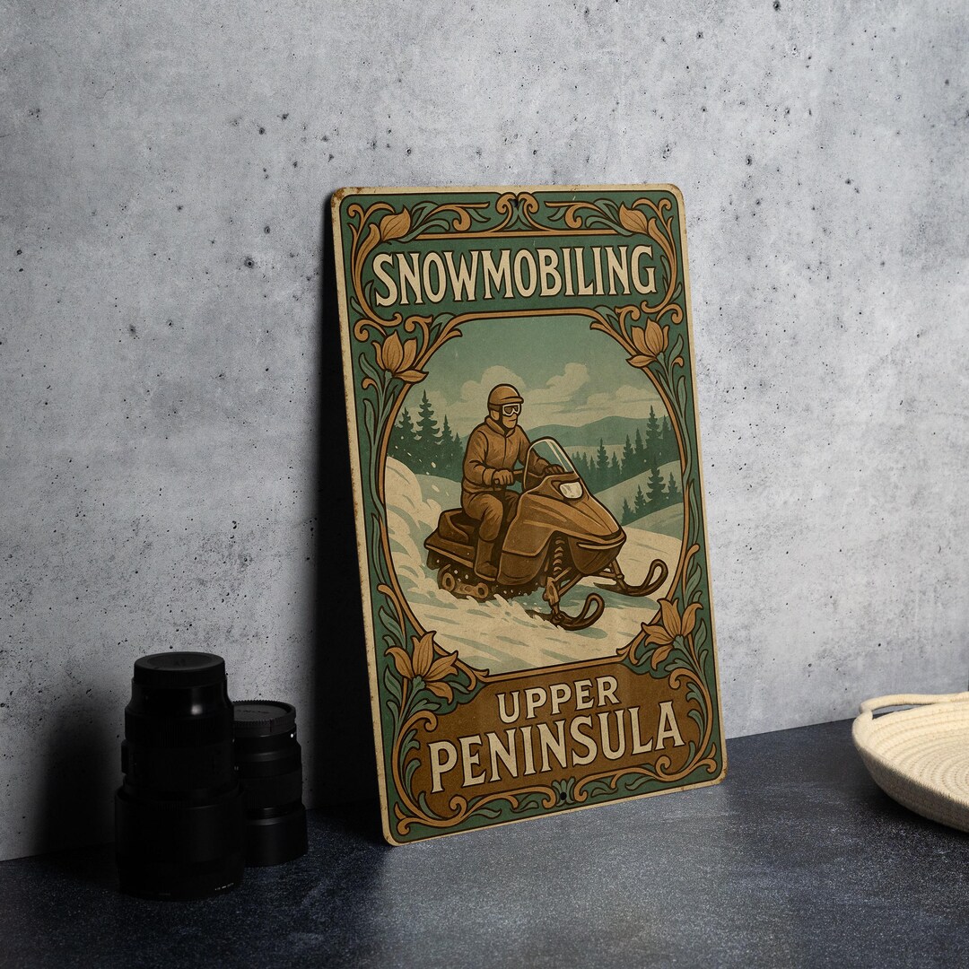 Art Nouveau Snowmobiling Tin Sign Upper Peninsula – Vintage Floral ...
