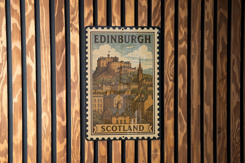 Edinburgh Scotland Stamp Style Metal Sign – Vintage Travel Wall Art ...