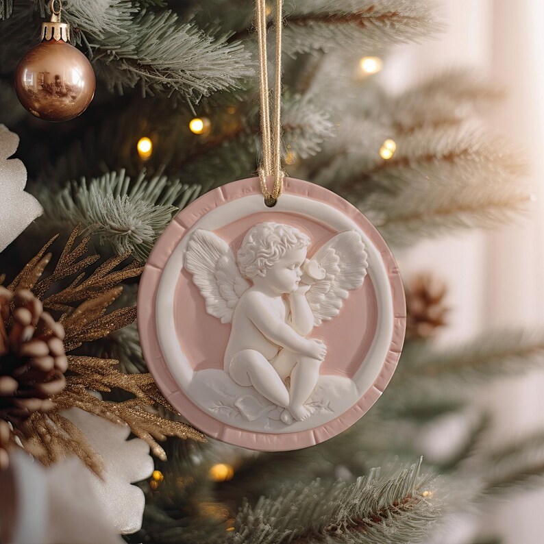 Elegant Ceramic Cupid Silhouette Ornament, Circular Design, Cupid Decor ...