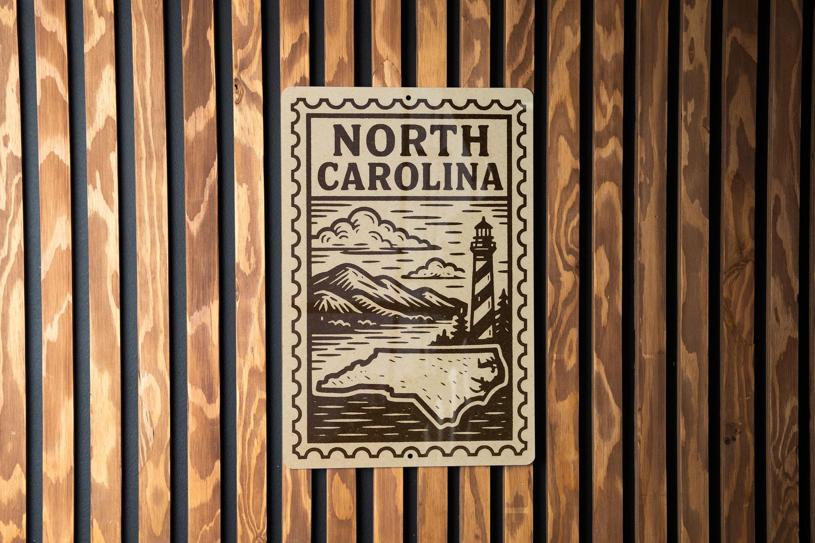 North Carolina Stamp Style Metal Sign – Vintage State Art, Rustic Wall ...