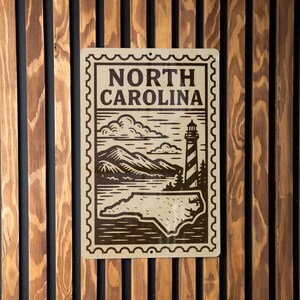 North Carolina Stamp Style Metal Sign – Vintage State Art, Rustic Wall ...