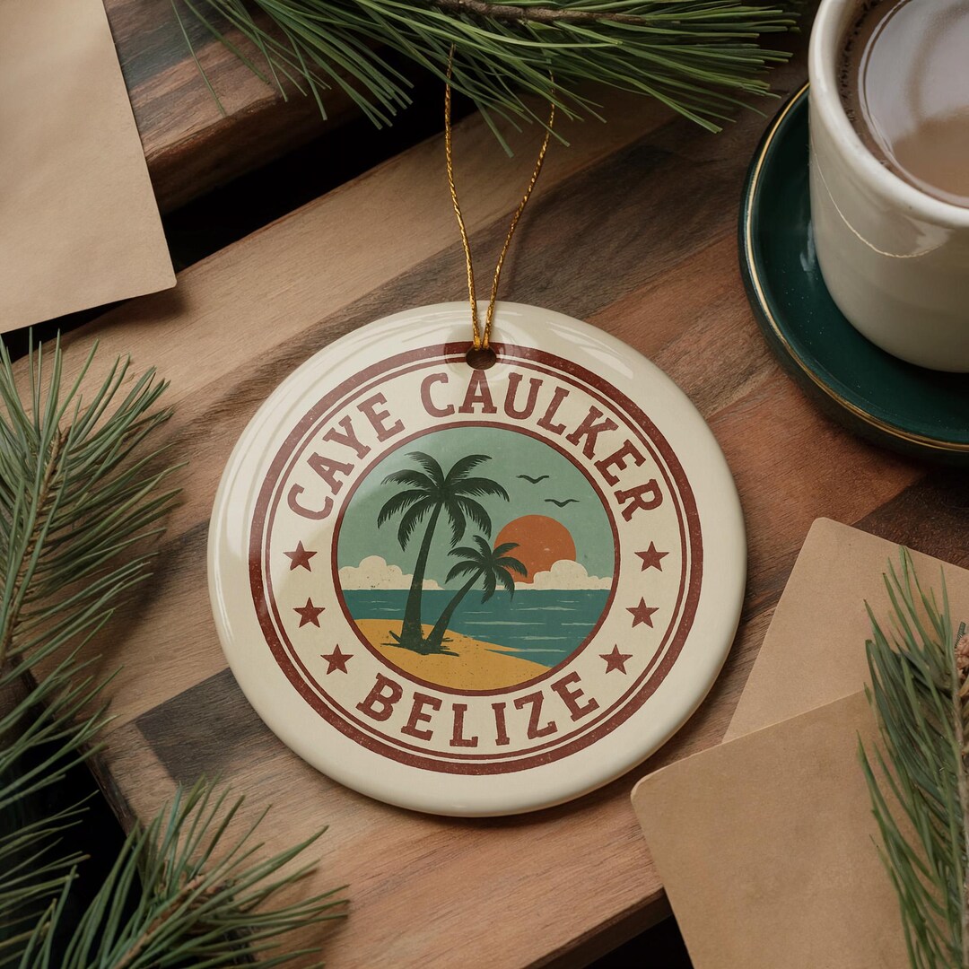 Caye Caulker Belize Ceramic Ornament – Round Travel Souvenir Stamp Art ...