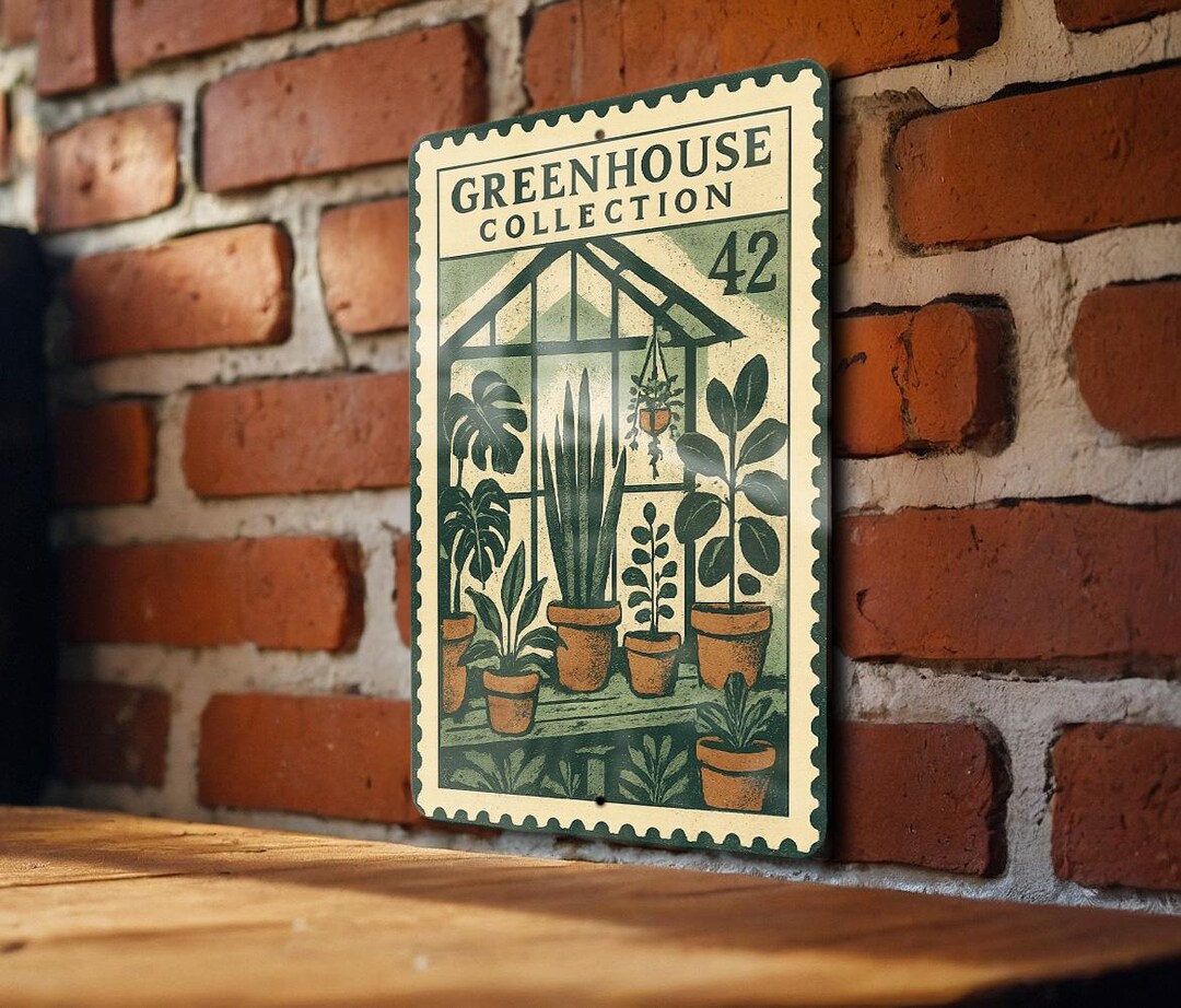 Greenhouse Metal Sign – Vintage Stamp Style Wall Art for Gardeners ...