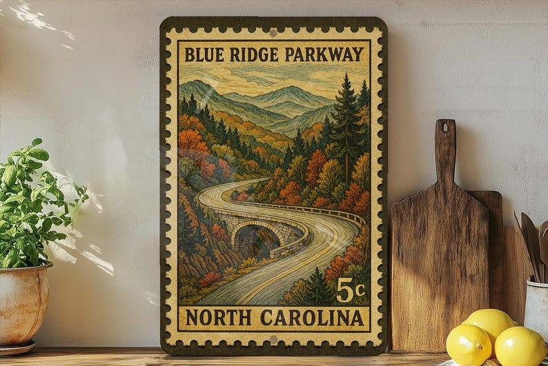 Blue Ridge Parkway North Carolina Vintage Stamp Style Metal Sign ...