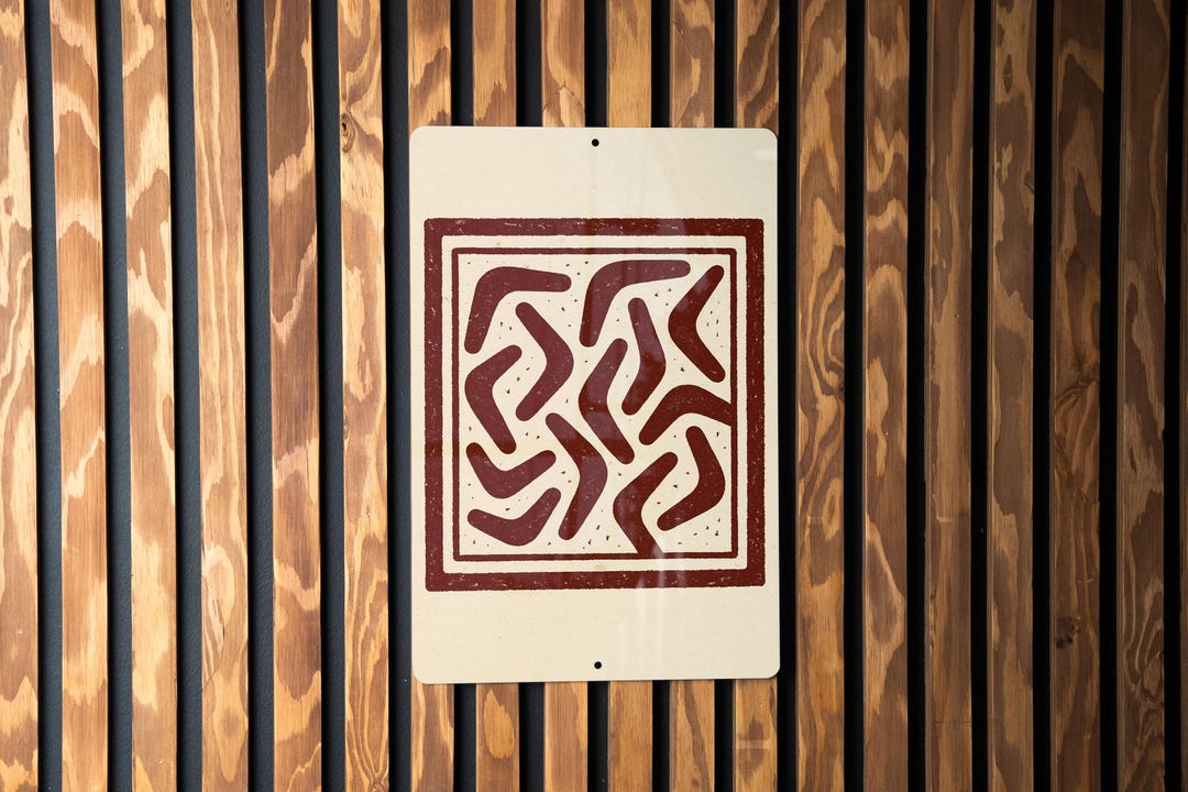 Boomerang Pattern Stamp Style Metal Sign – Retro Industrial Wall Art ...